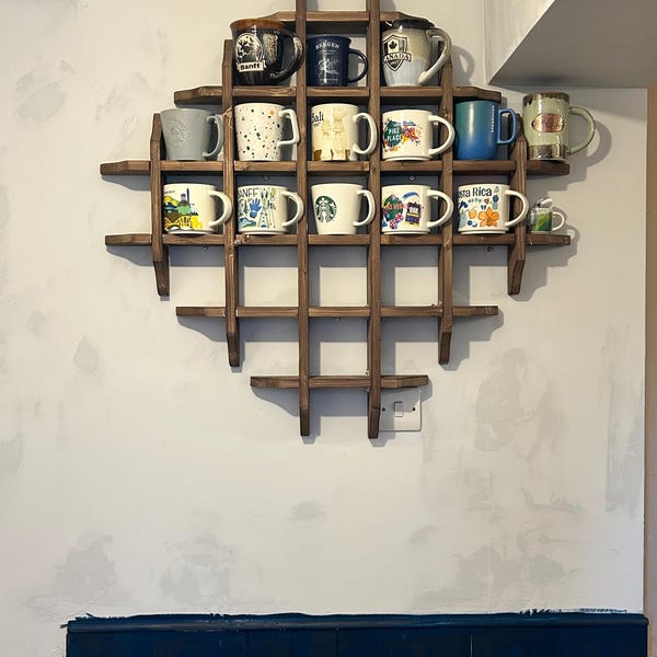 Rustic Wood Coffee Mug Rack: Wall Mounted Tea Cup Display Shelf - Etsy