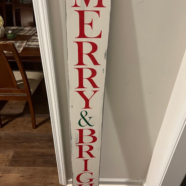 Merry & Bright Wood Porch Sign Rustic Reversible Entryway Sign ...