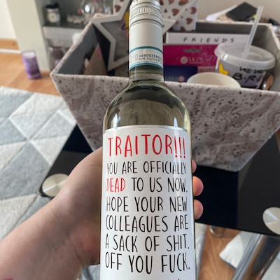 Traitor Leaving Wine Label, Wine Bottle Label, Rude Goodbye Wine Label ...