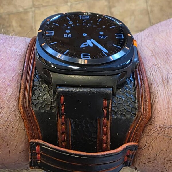 Handmade Leather Watch Strap, Vintage Wide Leather Cuff for Smartwatch ...