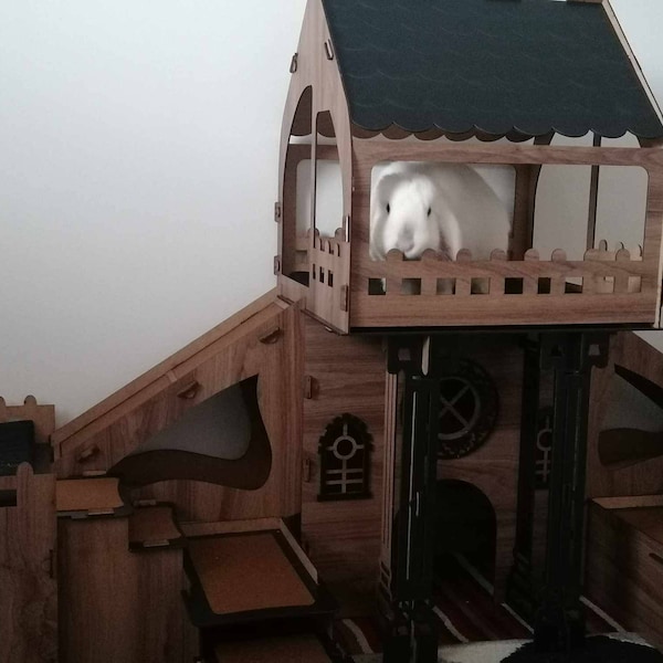 COLONY Large 3-floor Rabbit House: Multi-level Rabbit Castle, Wooden ...