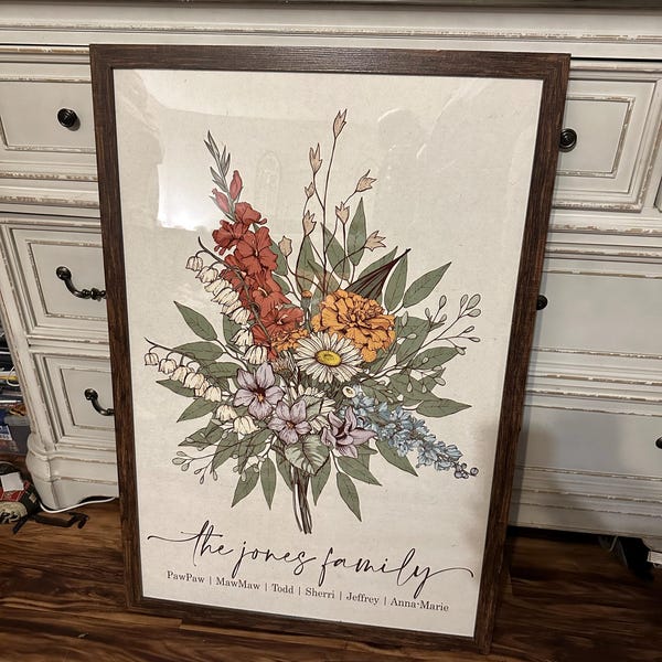 Boho Birth Flower Family Bouquet Print: Custom Floral Wall Art - Etsy