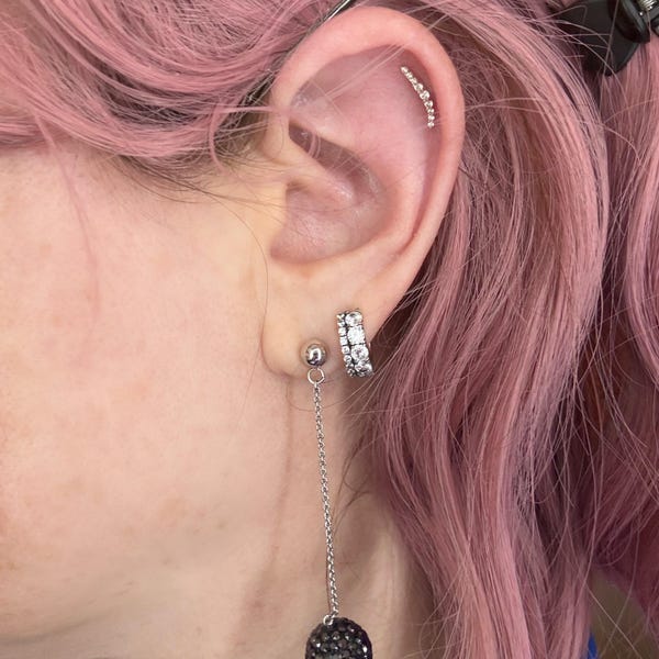 14K Solid Gold Sparkly Double Sequin Double Chain Attachment Triple ...