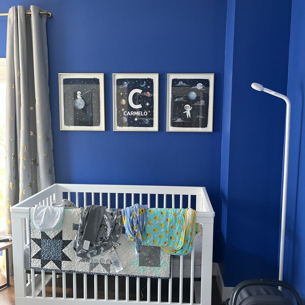 Space Themed Nursery Wall Art, Starry Night Printable, Navy Blue ...