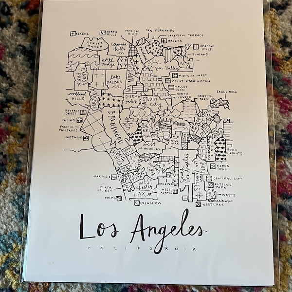 Los Angeles, California Neighborhood Map Print - Etsy