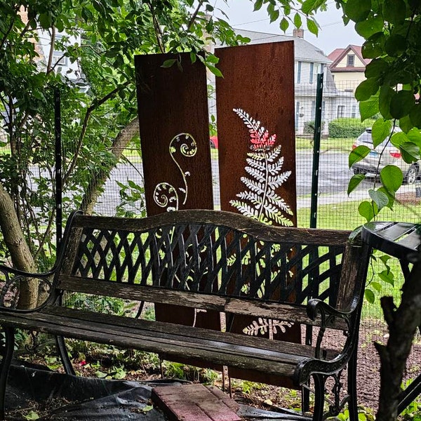 Fern Panel, Rusty Privacy Screen, Garden Panel, 48x12" With Stakes ...