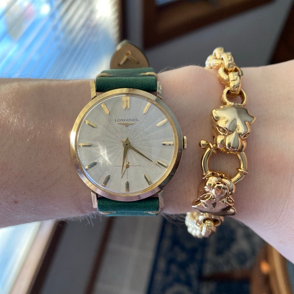 1950's Longines 14k Solid Gold 2 Tone Dial Original Crown Swiss Men's ...