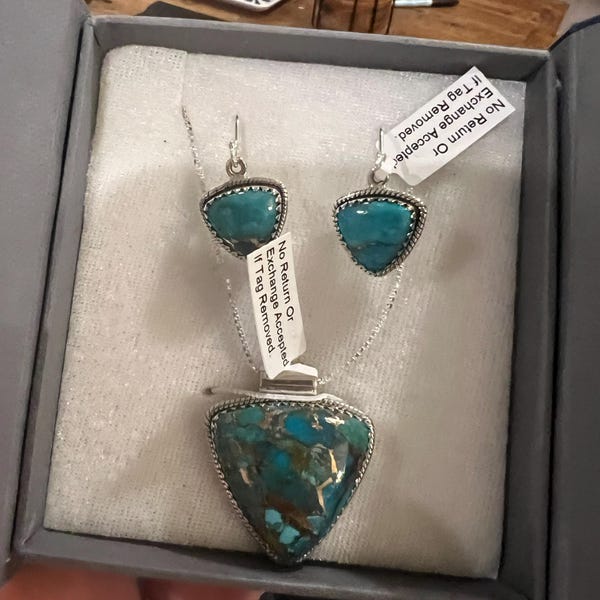 Turquoise Pendant Necklace and Earring Set, Sterling Silver Necklace ...