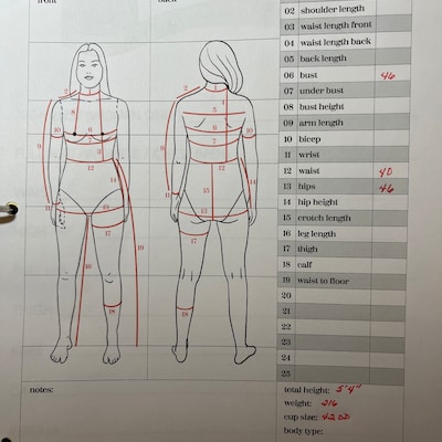 Body Size Chart Printable Digital Women Body Measurement Template, Sewing Size Chart, Body ...