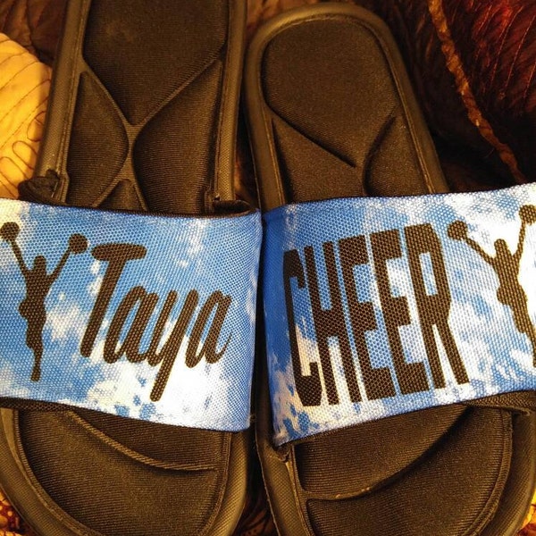 Personalized CHEER Slides - POMS Custom Slides - CHEERLEADING Sandals ...