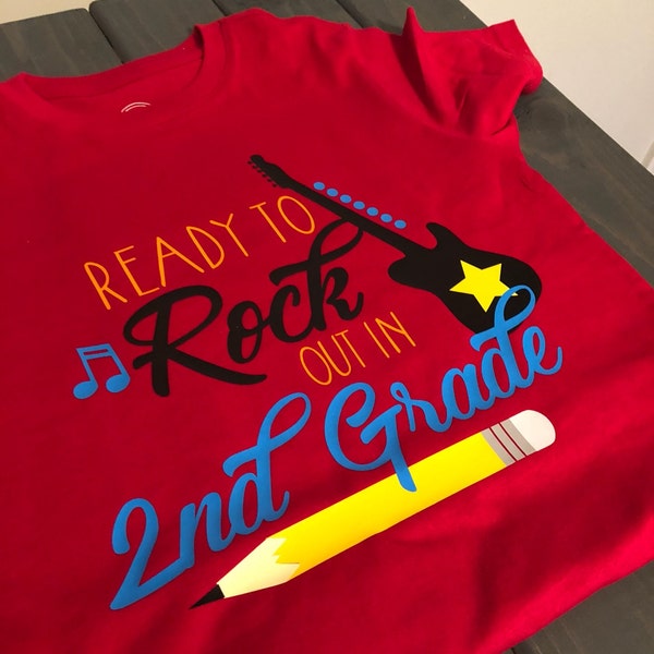 Back to School SVG Cut File, Ready to Rock Out in First Grade SVG Cut ...