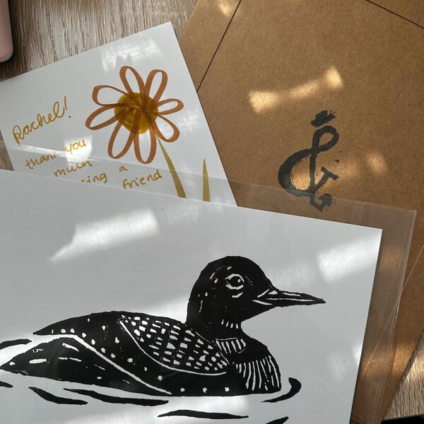 Loon Linocut Print, Block Print Bird in Nature, Handmade Ink Art ...