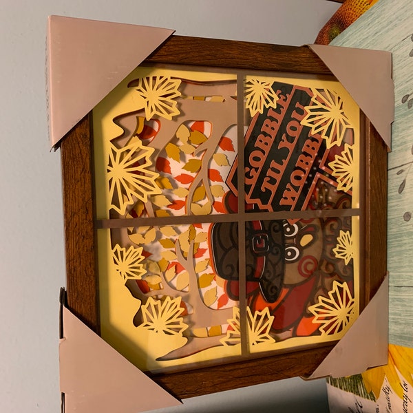 Thanksgiving Shadow Box SVG/ Peeking Turkey 3D Layer SVG/ Gobble Til ...
