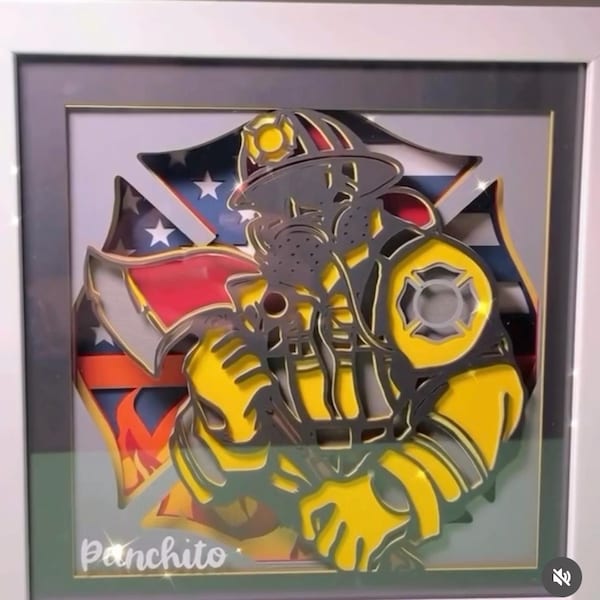 Firefighter Shadow Box, Firefighter Shadow Box Svg, Firefighter Light ...