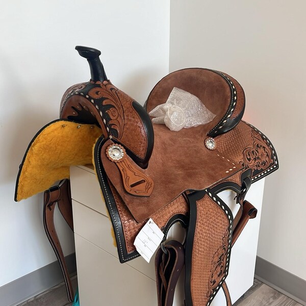 Kids Western Horse Leather Barrel Saddle, New Style Racing Saddle ...