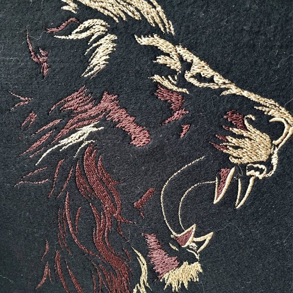Fierce Lion Embroidery Design - Minimalistic Pattern for Dark Fabric ...