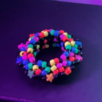 3D Kandi Cuff, Blue, Stars, Disc Style, Neon Rainbow Bracelet, , Rave ...