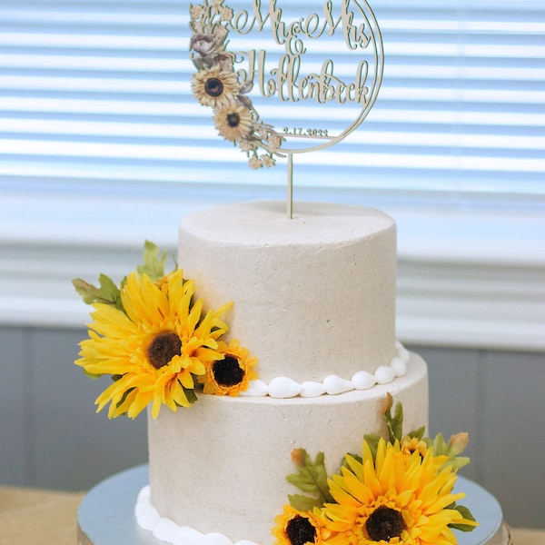 Sunflower Wedding Cake Topper, Garden Wedding Cake Decor, Themed ...