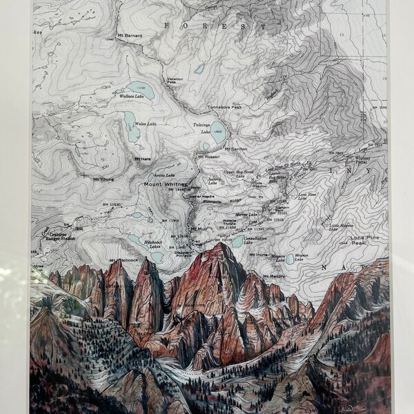 Mt. Whitney Alpenglow Painting: Topography Map Art Print - Etsy