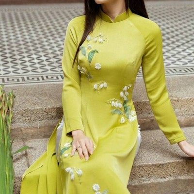 Pink Vietnamese Traditional Ao Dai Long Dress With 3D Flower - Etsy