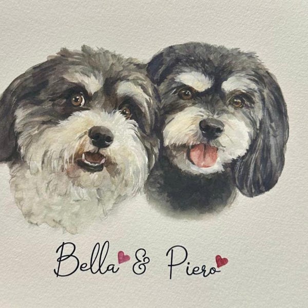 Pet Portrait Custom MULTI Pet Portrait Pet Painting Multi Dog Portrait Custom Watercolor ...