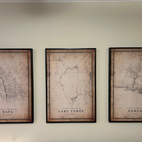 Set of 3 ANY CITY Vintage Map Posters | Personalized Antique Map Prints ...