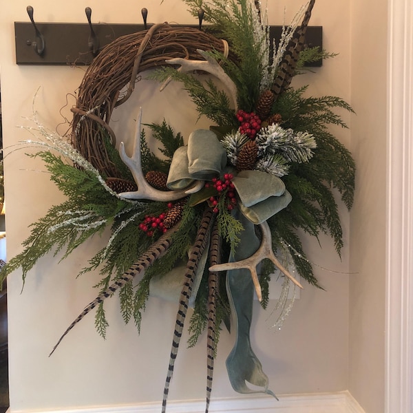 Antler Wreath-western Antler Wreath-western Floral Wreath-skull Wreath ...