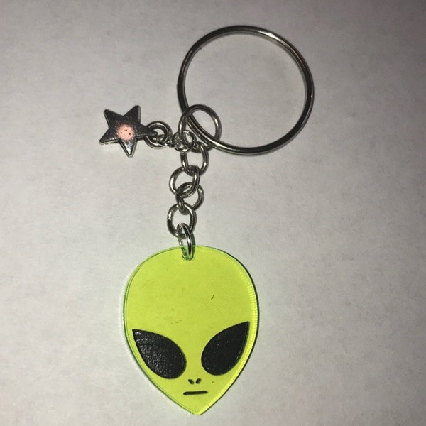 Alien Keychain | Outer Space Green Alien Key Chain | Acrylic 90's ...