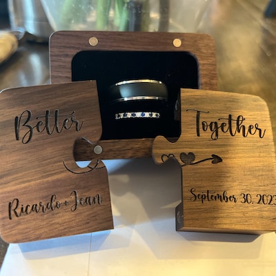 Wooden Ring Puzzle Box, Personalized Better Together Ring Box, Engraved ...