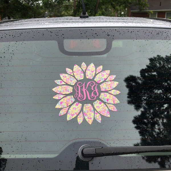 Sunflower Monogram Car Decal | Flower Monogram | Sunflower Custom Decal ...