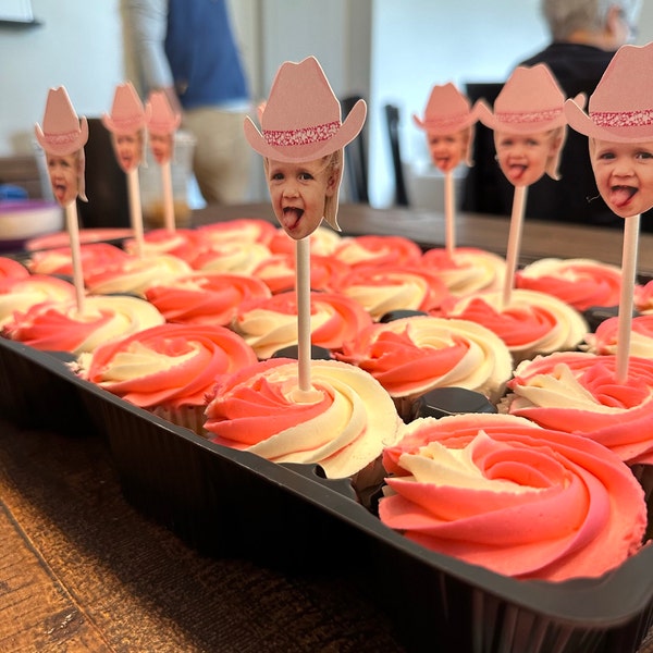 Rodeo Cupcake Toppers With Photo and Pink Cowgirl Hat, Face Cupcake ...