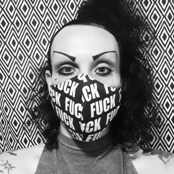 Profanity Fabric - F-word White Block Text on Black Punk Rude Funny ...