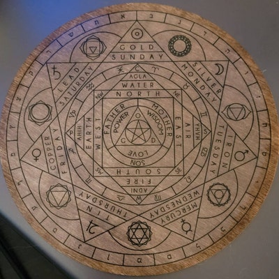 Pendulum Board Handmade Wooden Ritual Disc 6 Inch / 15 Cm Wide Symbol ...
