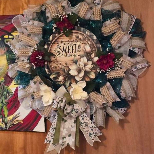 Home Sweet Home Magnolia Wreath Sign, Floral Wreath Sign, Spring Wreath ...