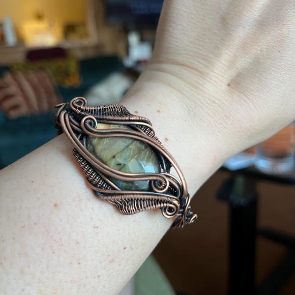 Peacock Wire Wrapped Pendant With Labradorite | Handmade Copper Wire ...