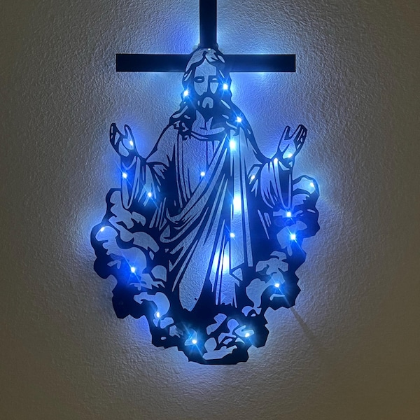 Jesus Christ Metal Wall Art With LED Lights, Crucifix Wall Decor ...