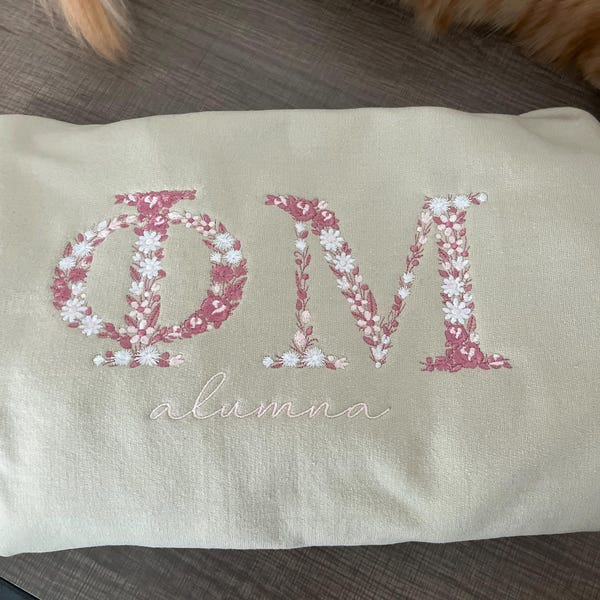 College Floral Letter Embroidered Sweatshirt Embroidery Sorority Gift ...