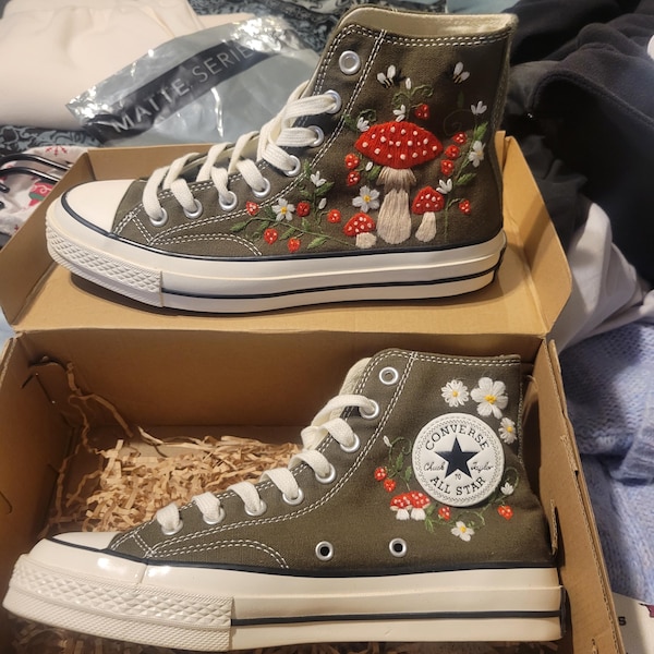 Flatform Converse Wedding, Flowers and Fern Leaves Embroidered Sneaker ...