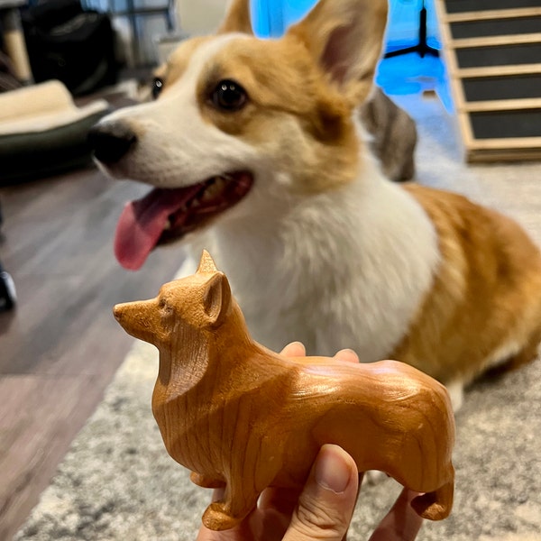Carved Cherry Wood Corgi Statue: Solid Hardwood Sculpture - Etsy