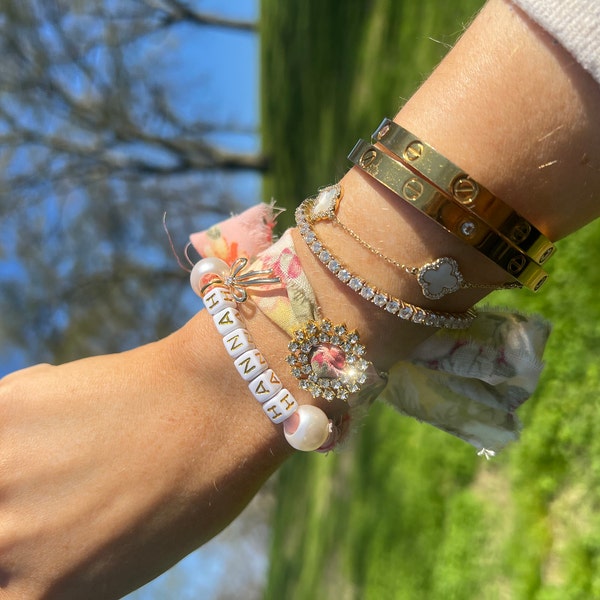 Personalized Graduation Love Shack Fancy Bracelet With Pink Ribbon ...