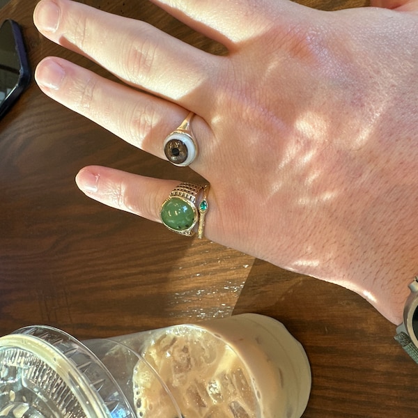 14k Gold Hand Painted Eyeball Ring (13mm) / Evil Eye Ring / Custom Gift ...