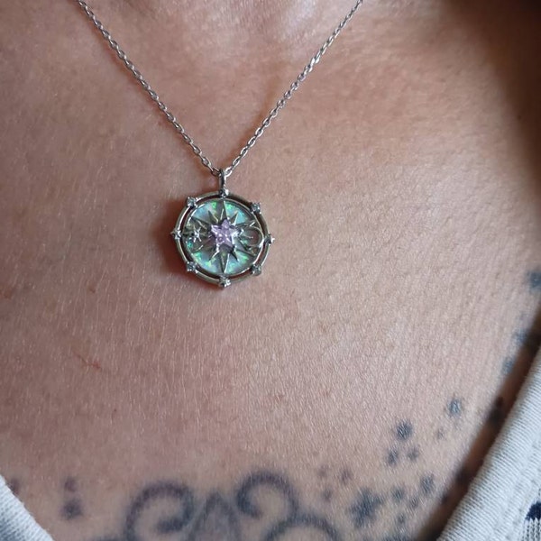 Vintage Pink Crystal Star Pendant Necklace Yellow Gold North Star ...