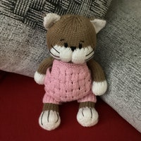 Cat Knitting Pattern, DIY Stuffed Animal,cat in Overall, Gift for Kids ...