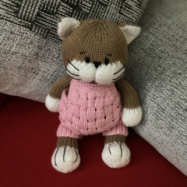 Cat Knitting Pattern, DIY Stuffed Animal,cat in Overall, Gift for Kids ...