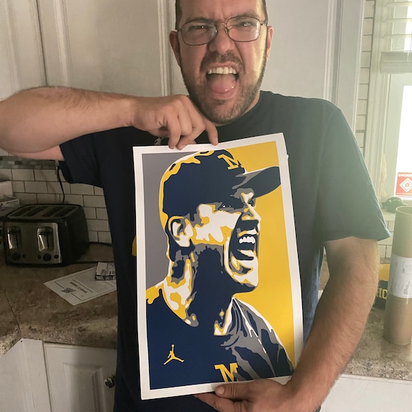 Michigan Wolverines Jim Harbaugh Portrait Sports Print Art 11x17 Inches ...