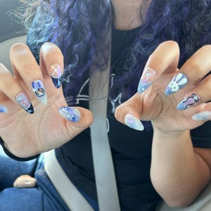 Stunning Acubi-style Nails Deep Blue Ombre Press on Nails Sparkling ...