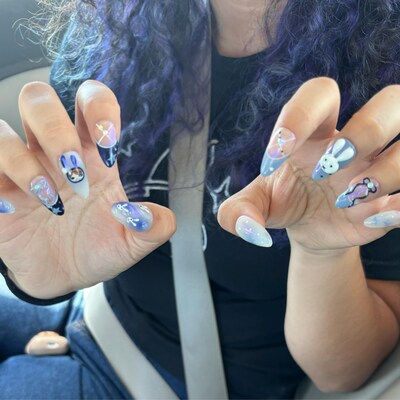 Stunning Acubi-style Nails Deep Blue Ombre Press on Nails Sparkling ...