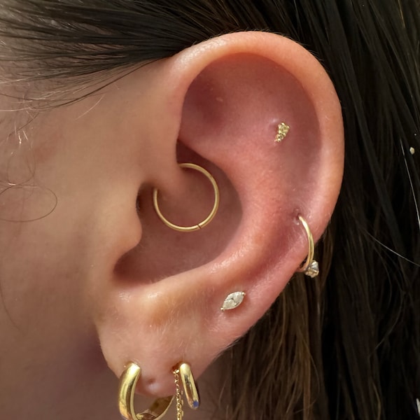 14k Solid Gold Micro Single Double CZ Internally Threaded Labret Stud ...