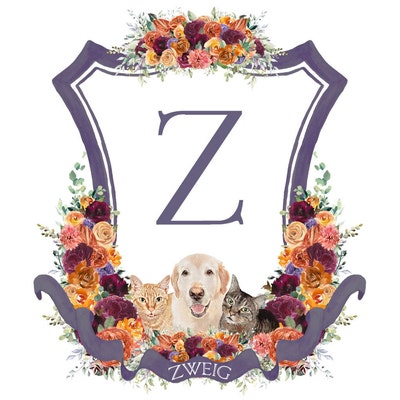 Custom Wedding Crest Logo, Wedding Watercolor Crest Monogram Logo With ...