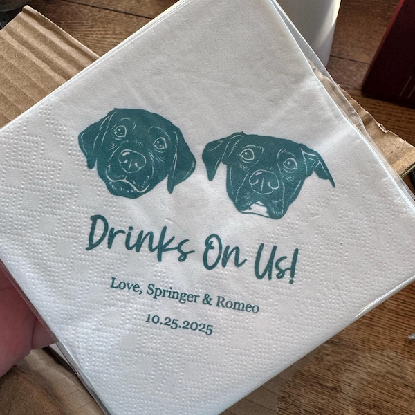 Custom Dog Wedding Napkins,cocktail Napkin,custom Pet Party Napkins ...